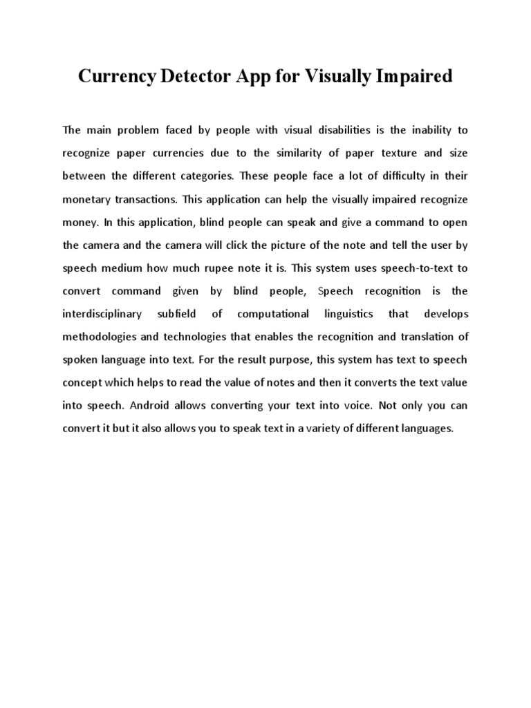 Currency Detector App For Visually Impaired | PDF | Android (Operating ...