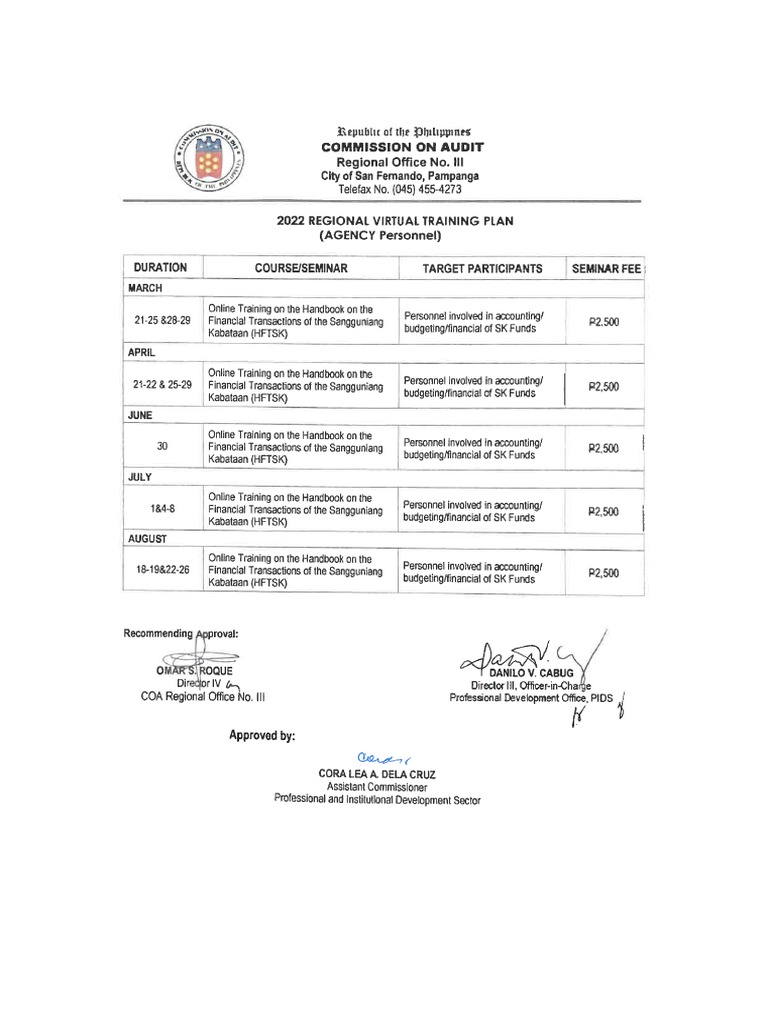 2022 Regional Virtual Training Plan Pdf