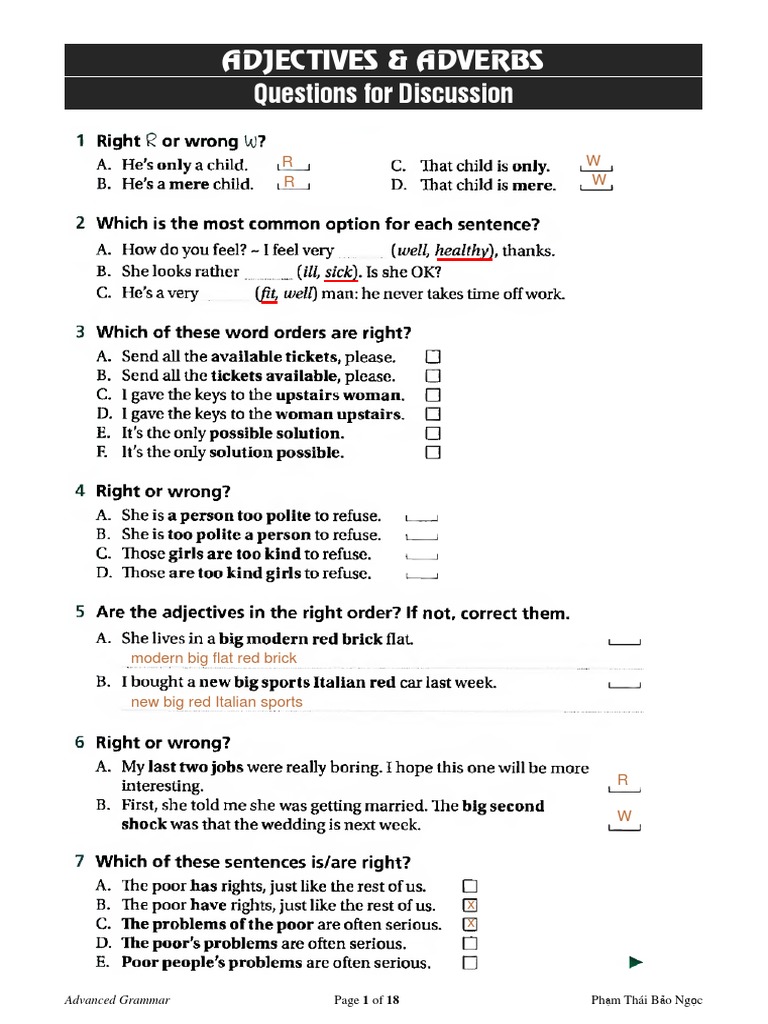 ADJECTIVES & ADVERBS - Handout | PDF | Adverb | Grammar