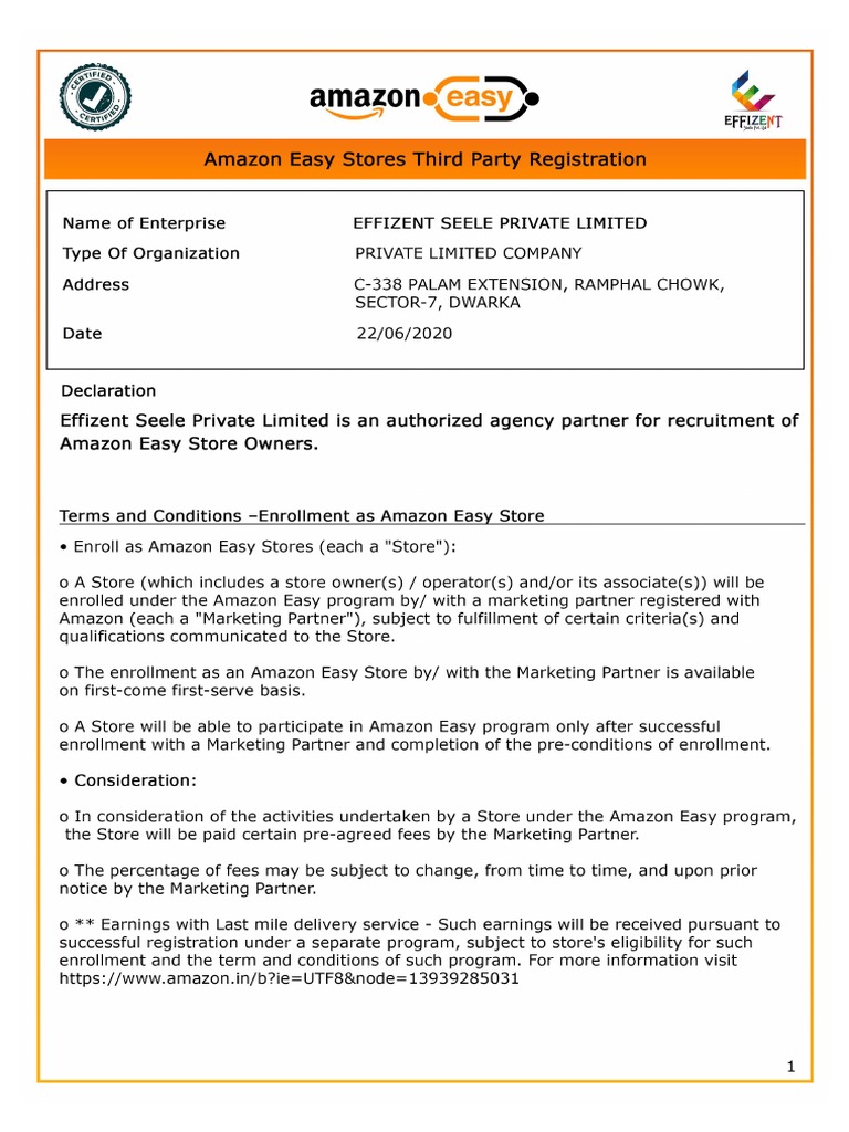 Amazon Easy Store - Effizent Seele PVT LTD - .. | PDF