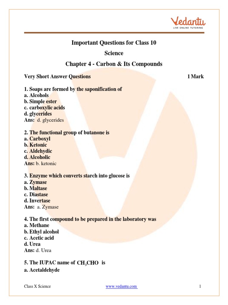 Important Questions For CBSE Class 10 Science Chapter 4 | PDF | Ethanol | Ester