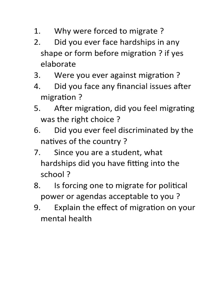 Monhim Migration Questions | PDF | Wellness