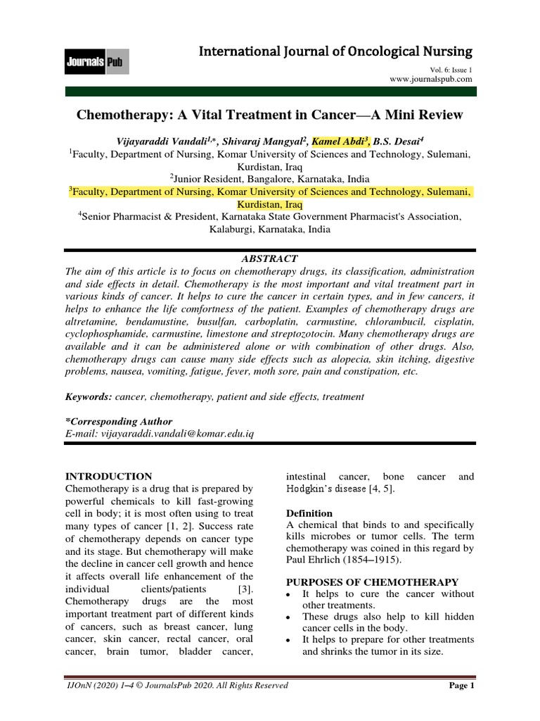 Chemotherapy A Vital Treatment in Cancer A Mini Review | PDF ...