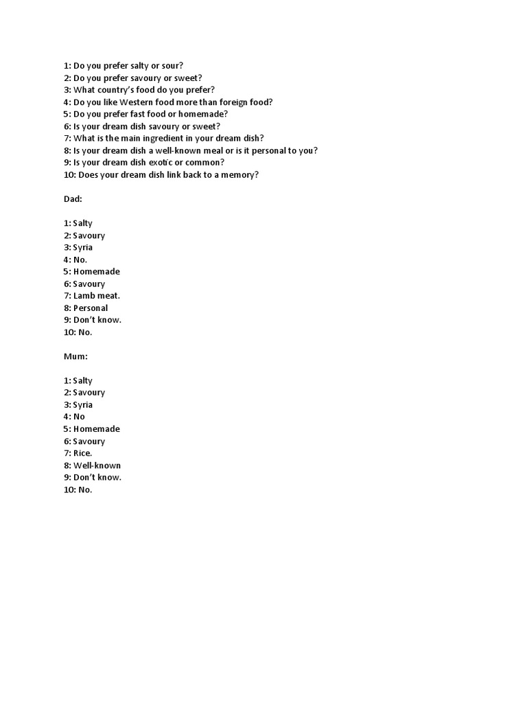 10 Questions | PDF | Cooking, Food & Wine | Wellness