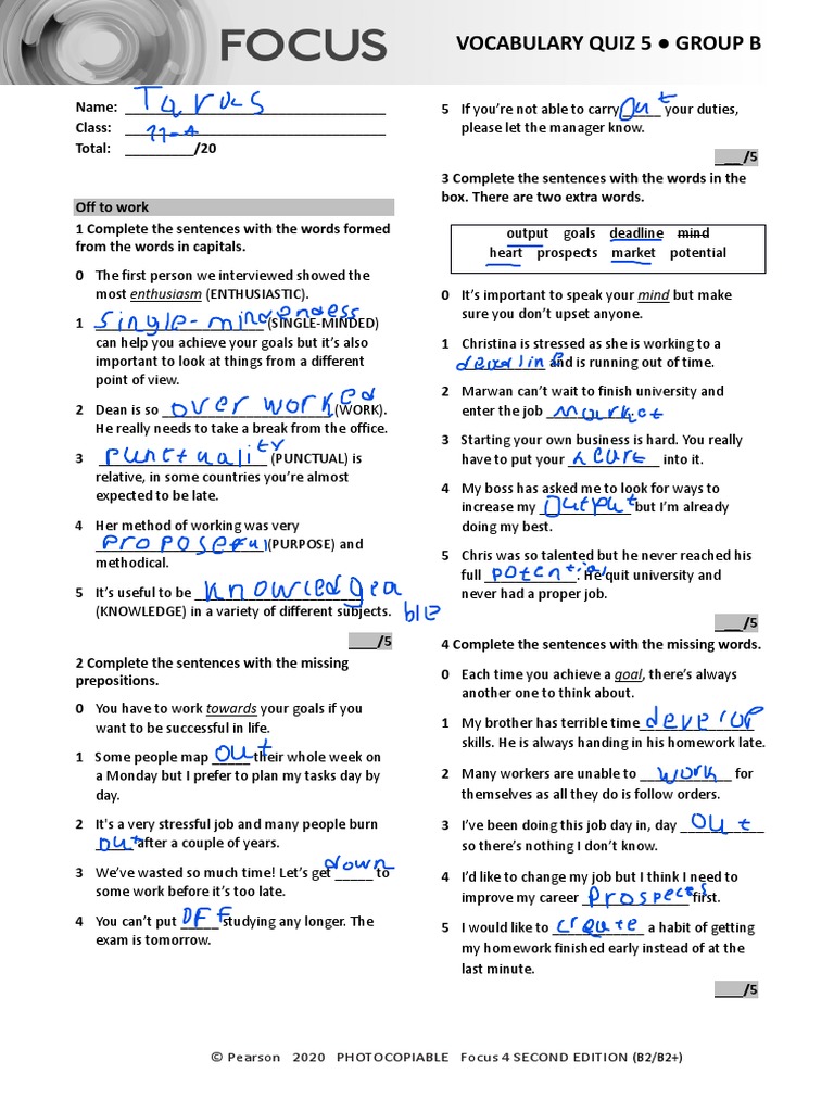Focus4 2E Vocabulary Quiz Unit5 GroupB | PDF | Cognition | Cognitive ...