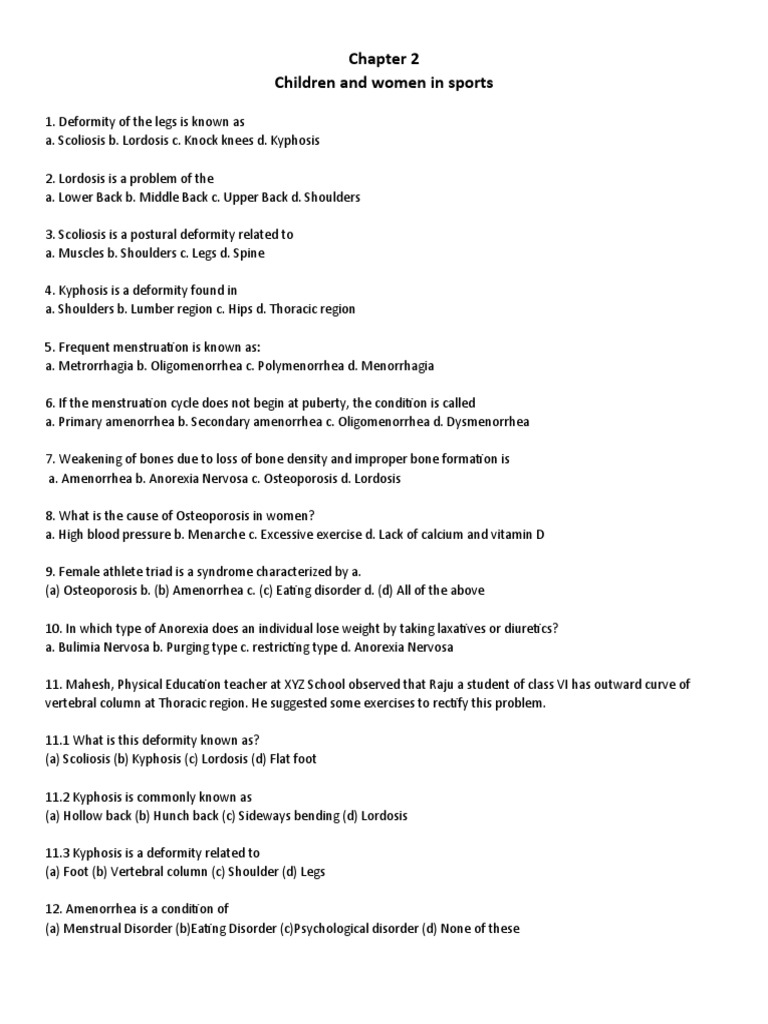 Extra Questions Chapter 2 | PDF | Scoliosis | Human Diseases And Disorders