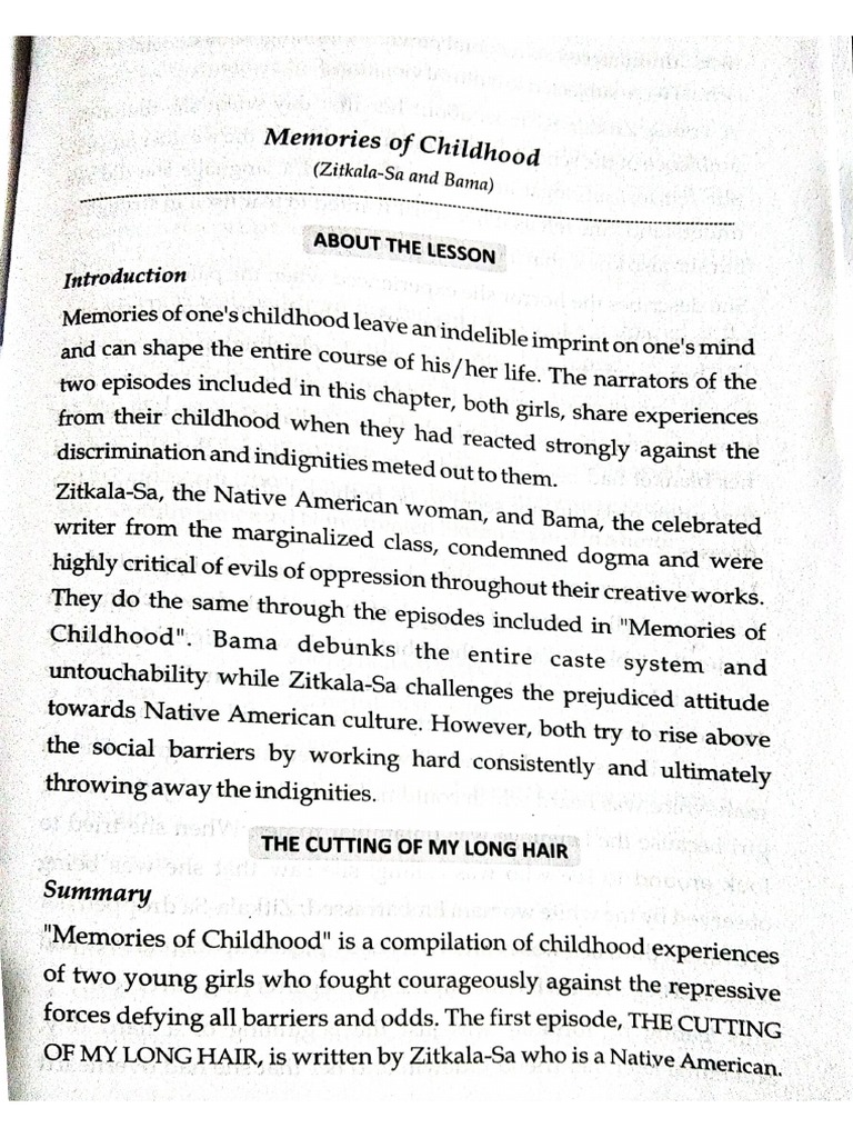 Memories of Childhood (Summary N Ques.) | PDF