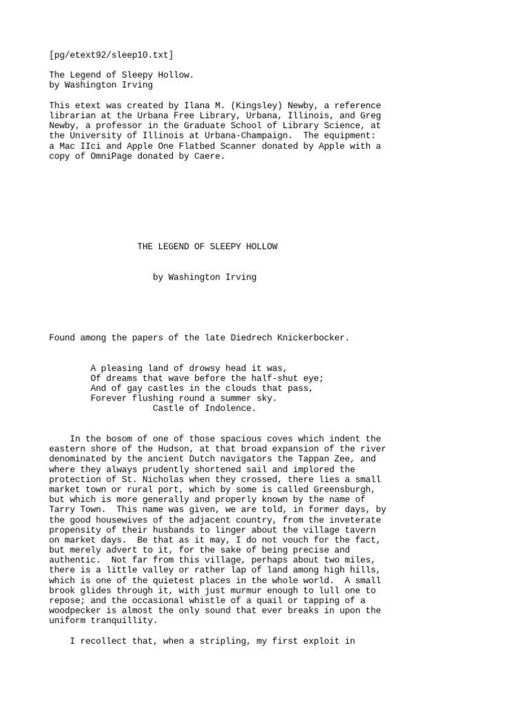 The Legend of Sleepy Hollow by Irving Washington | PDF | The Legend Of ...