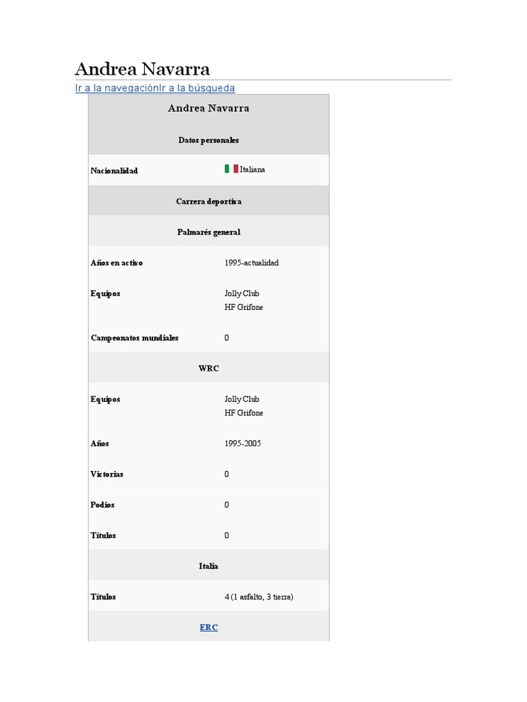 Andrea Navarra: Campeón de Rally Italiano | PDF | Serie de carreras de ...