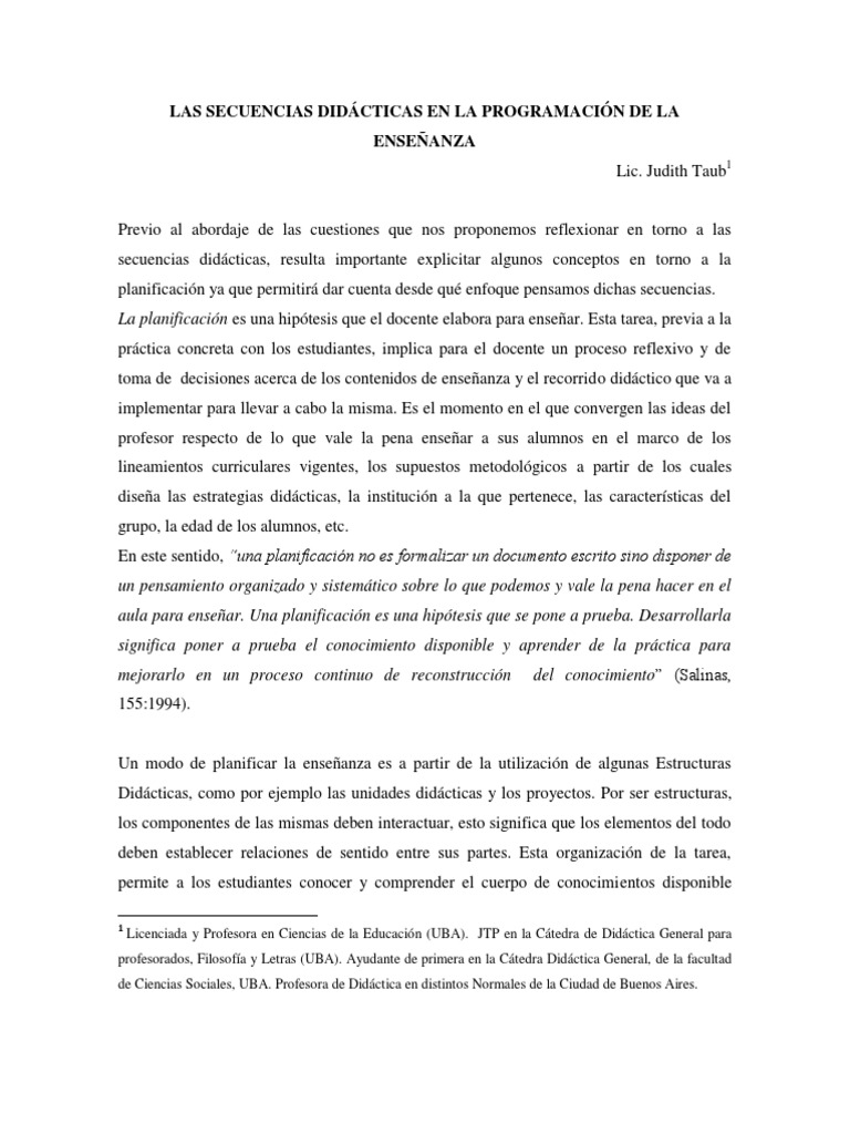 La Importancia Del Diseño De Secuencias Didácticas En La Planificación
