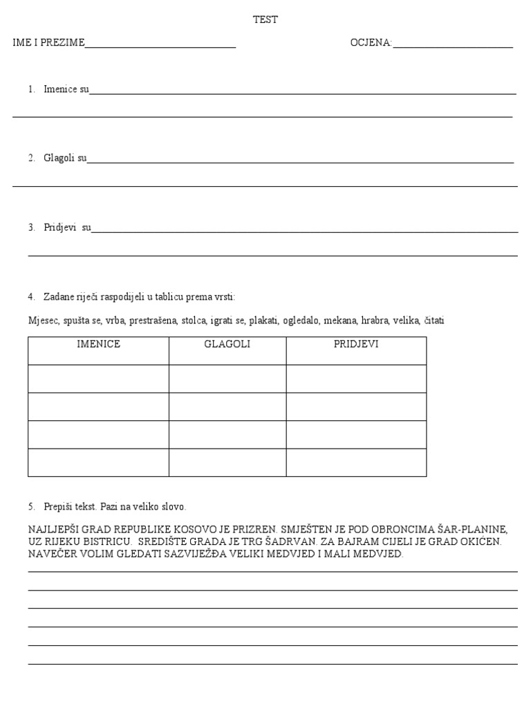 Test Bosanski Jezik | PDF