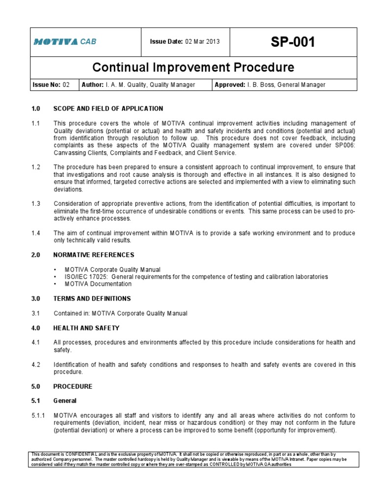 T09-MOTIVA Sample Continual Improvement Procedure | PDF | Risk ...