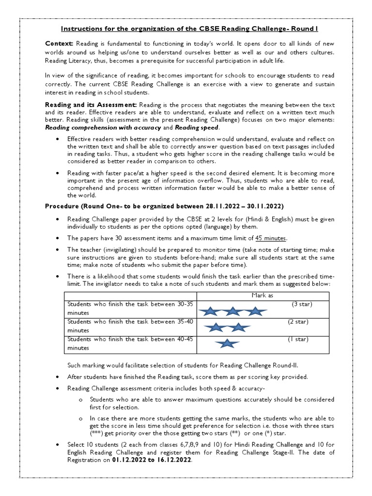 Instructions Reading Challenge | PDF | Reading Comprehension | Psychology