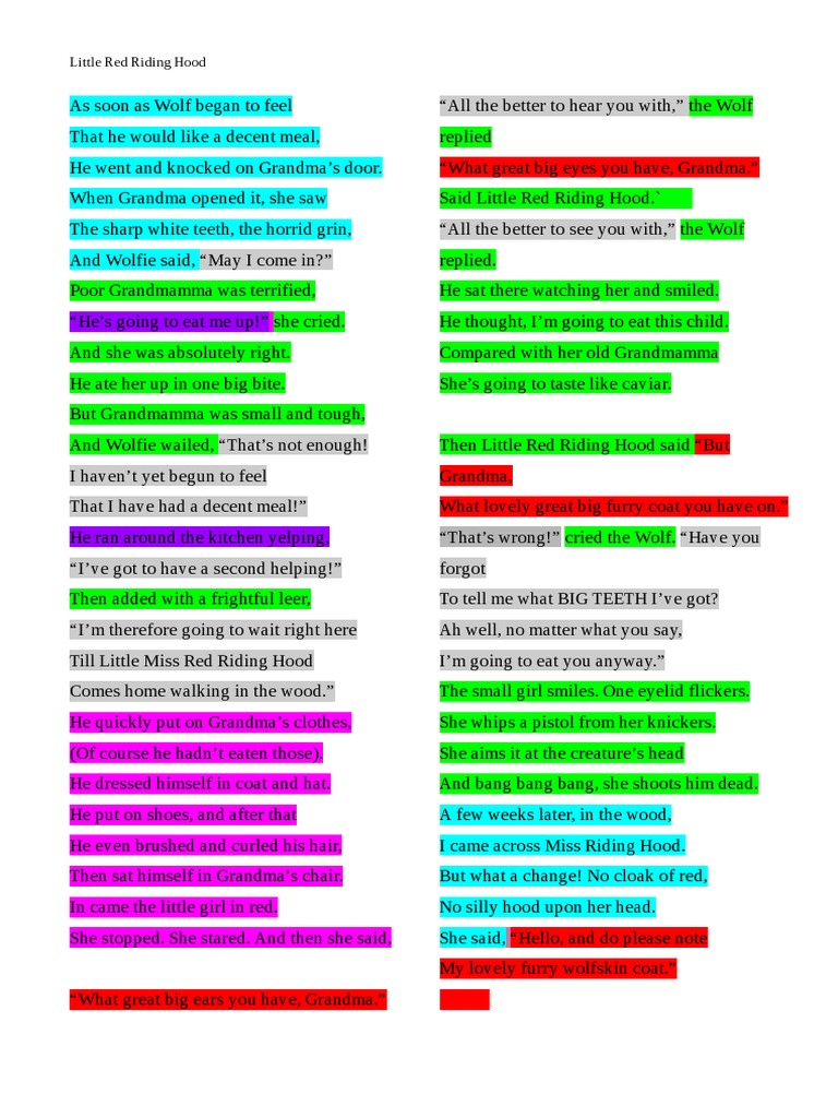 Roald Dahl's Little Red Riding Hood Poem | PDF | Little Red Riding Hood