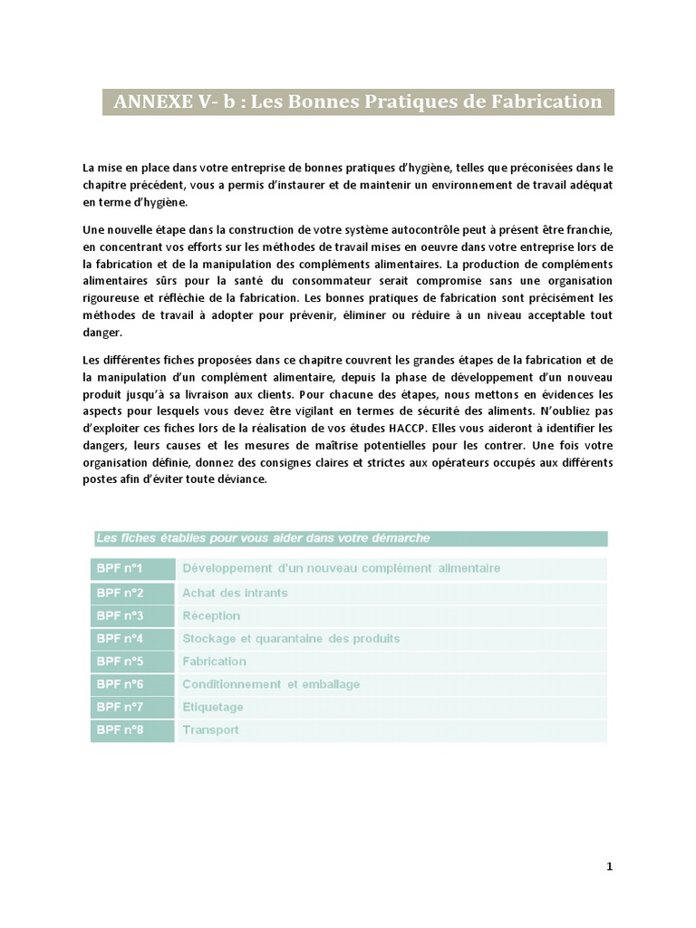 Annexe 5-b Les Bonnes Pratiques Fabrication Mars 2015 | Descargar gratis PDF | Compléments ...