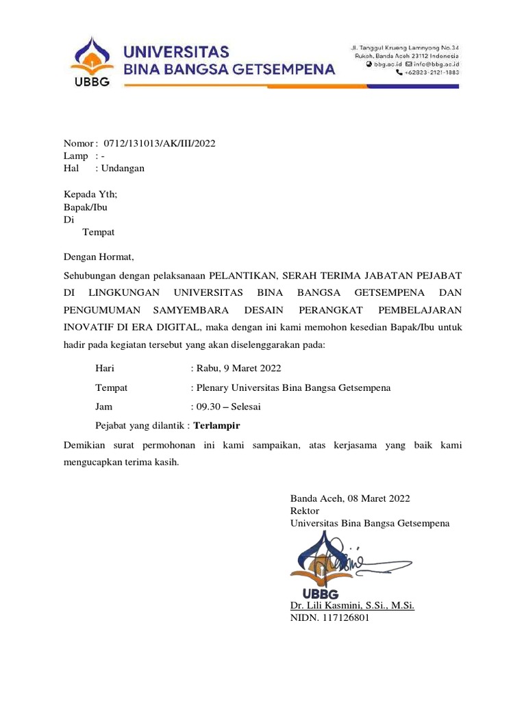 Surat Undangan Pelantikan | PDF