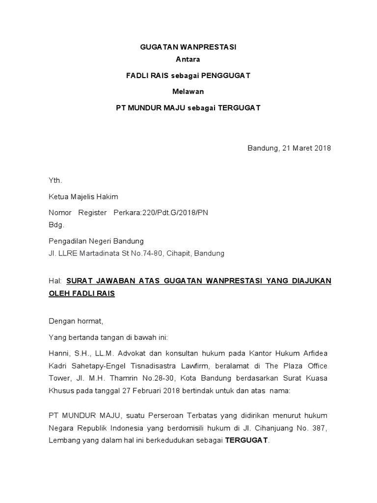 Contoh Surat Jawaban Gugatan | PDF