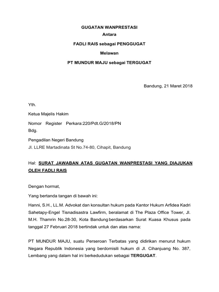 Contoh Surat Jawaban Gugatan | PDF