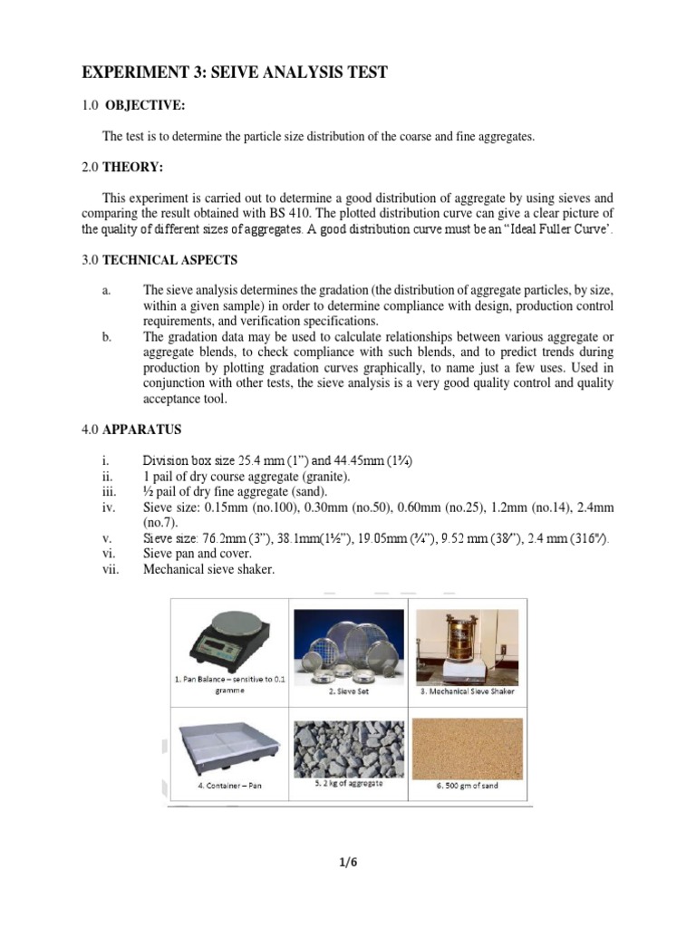 Experiment 3 Sieve Analysis Test | PDF