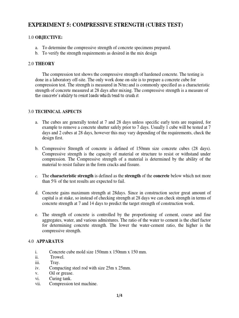Experiment 5 Compressive Strength Cubes Test | PDF | Strength Of ...