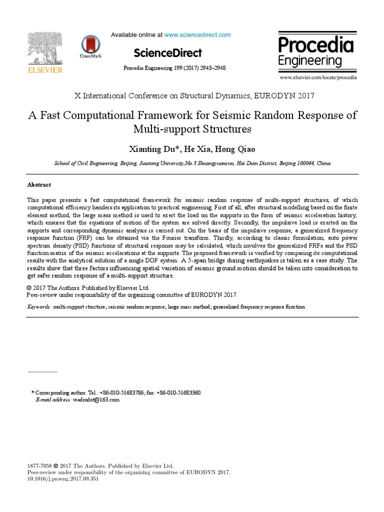 A Fast Computational Framework For Seismic Random Response of Multi ... A Fast Computational Framework For Seismic Random Response of Multi ...
