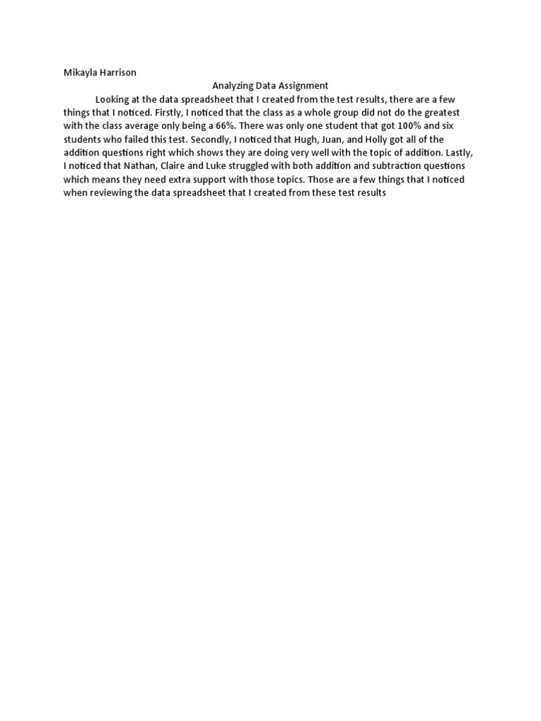 Analyzing Data Assignment Mikayla Harrison | PDF | Career & Growth