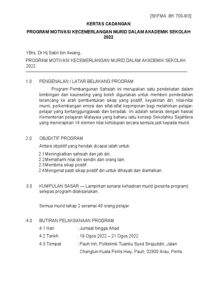 KERTAS CADANGAN PROGRAM Kecemerlangan Akademik | PDF