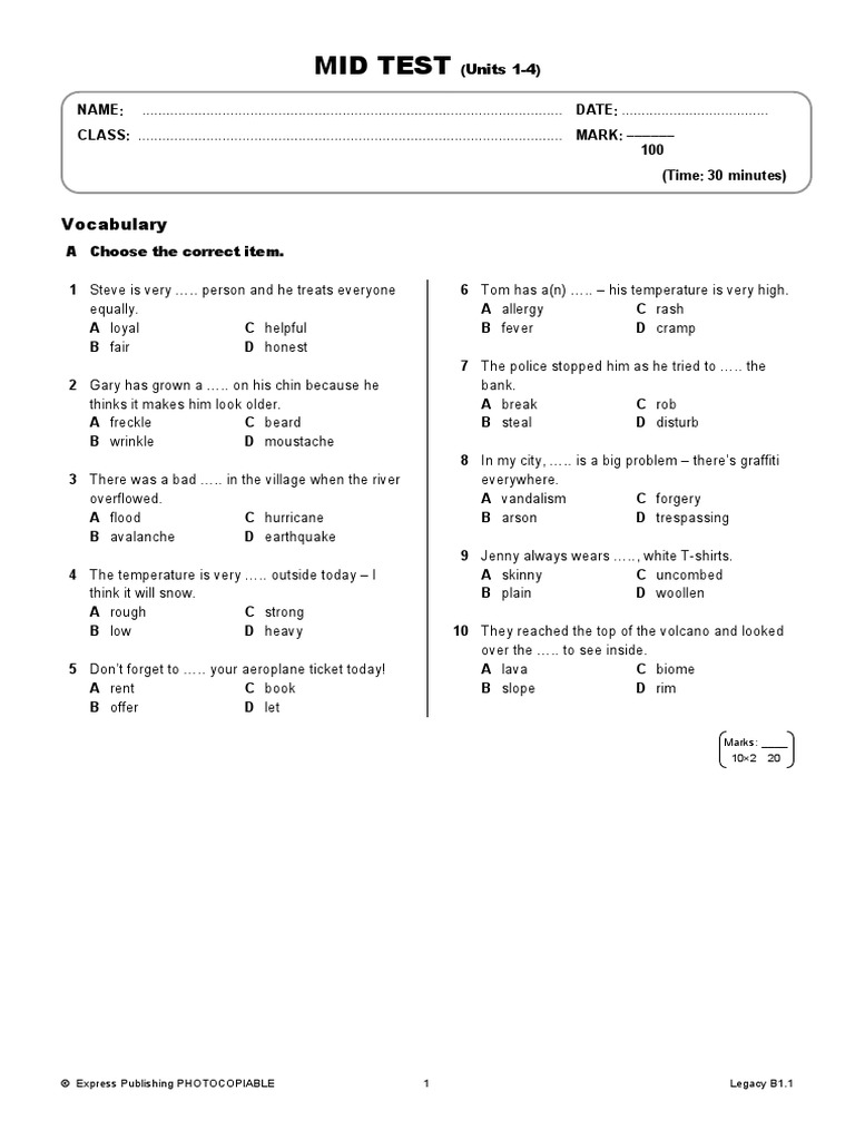 20 Legacy B1 - 1 MID Test | PDF