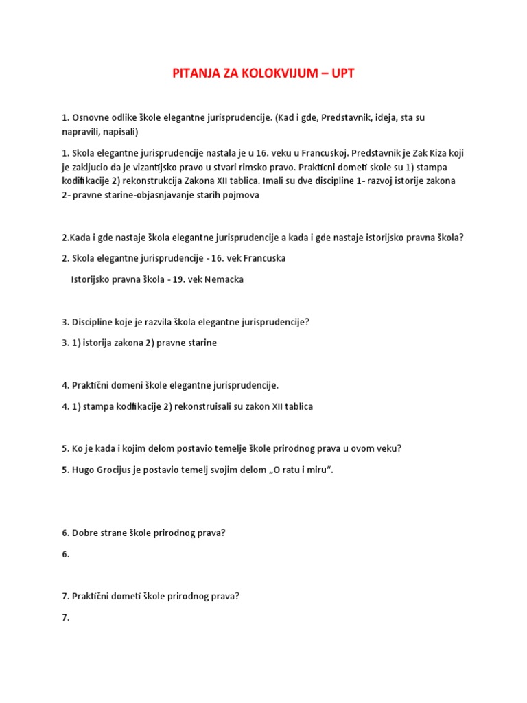 Pitanja Za Kolokvijum UPT | PDF