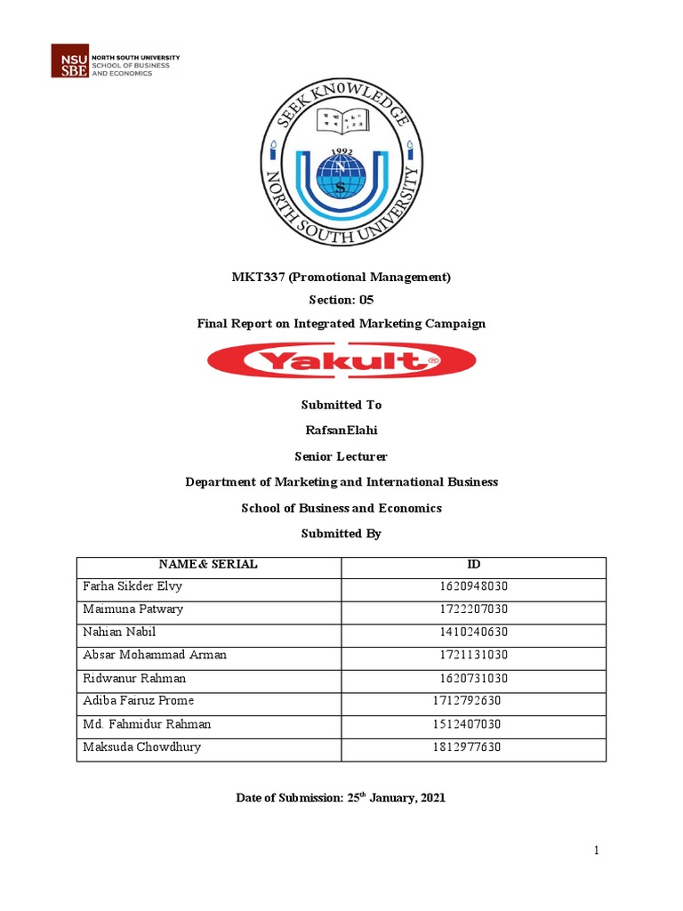 MKT337 Final-Report Yakult | PDF | Market Segmentation | Probiotic