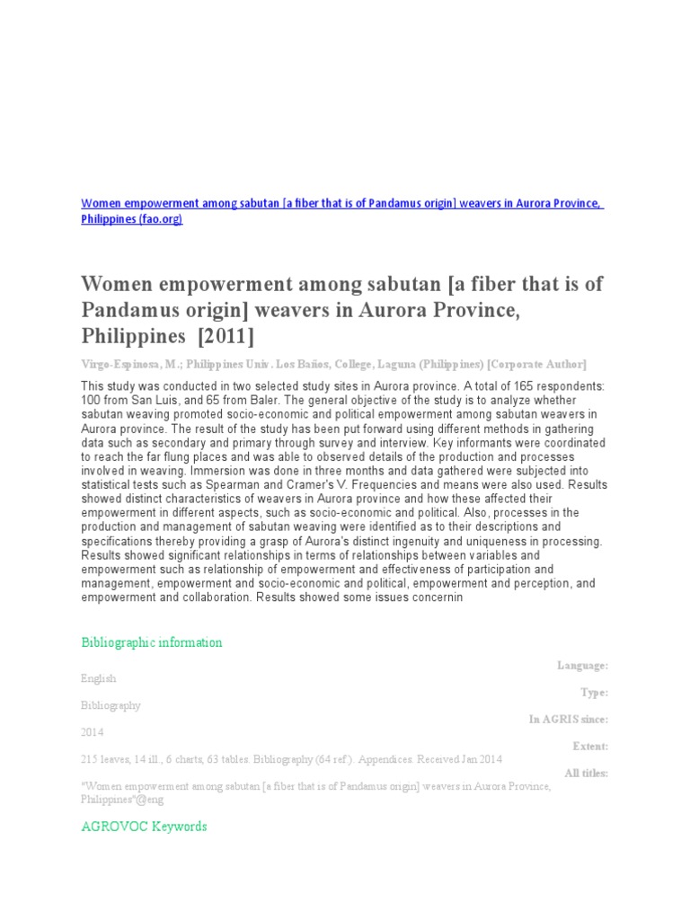 Empowering Aurora's Sabutan Weavers | PDF | Bibliography | Data