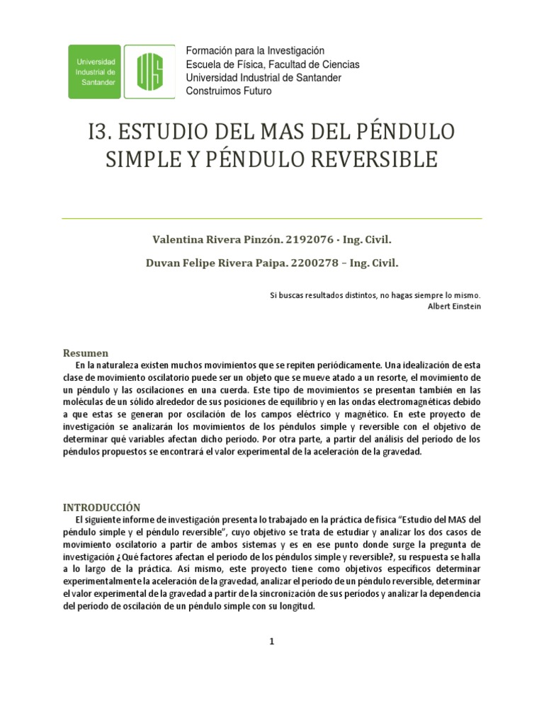 Informe Presencial I3 | PDF | Oscilación | Péndulo