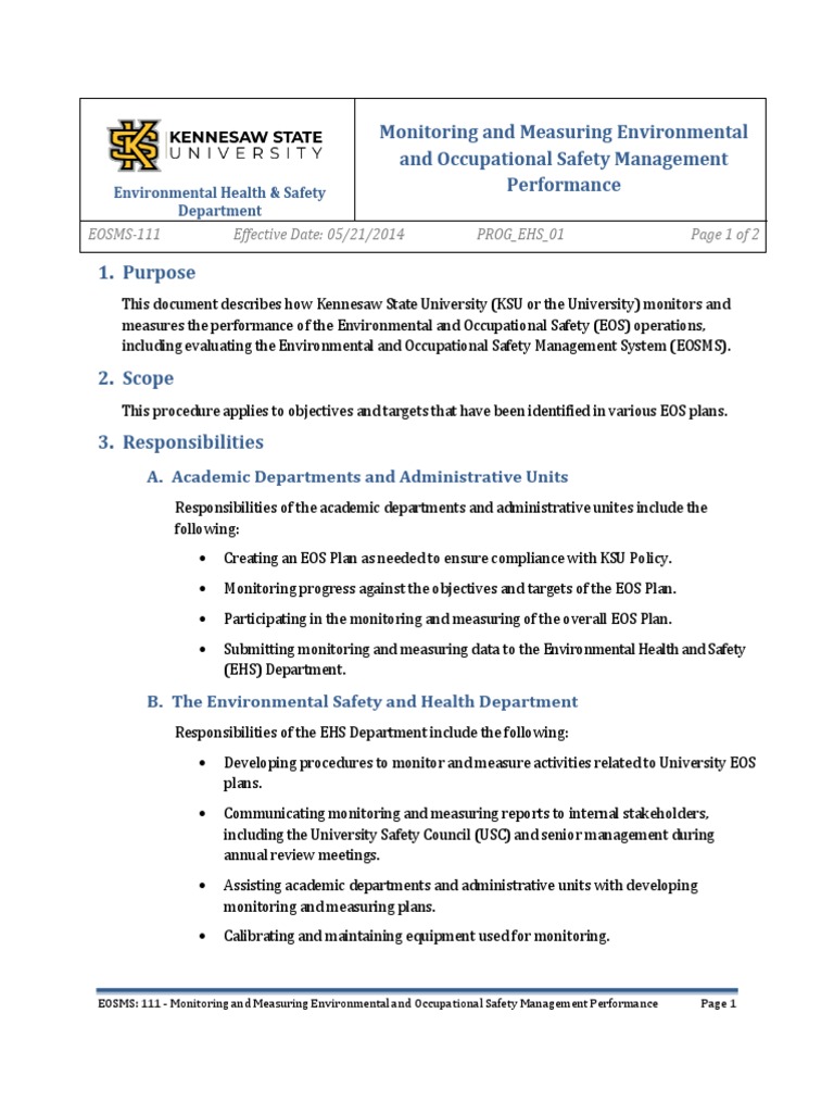 OHS Monitoring and Objectives at KSU | PDF | Occupational Safety And ...