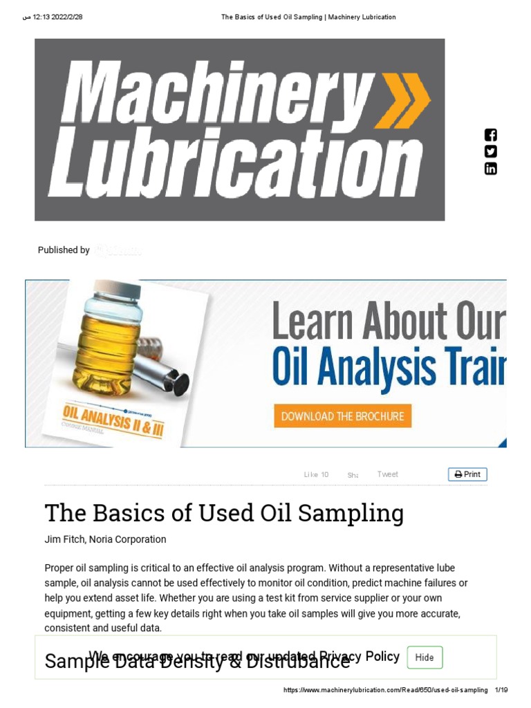 The Basics of Used Oil Sampling - Machinery Lubrication 1 | PDF | Valve ...