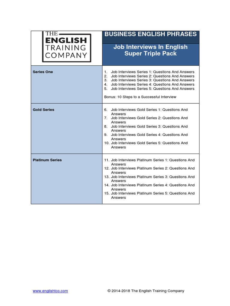 Job Interviews in English - Series One Pack | PDF | Job Interview ...