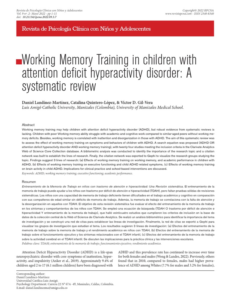 Working Memory Training in Children With Attention Deficit ... Working Memory Training in Children With Attention Deficit ...
