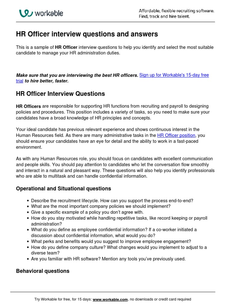 HR Officer Interview Q&A Guide | PDF | Human Resources | Cognitive Science
