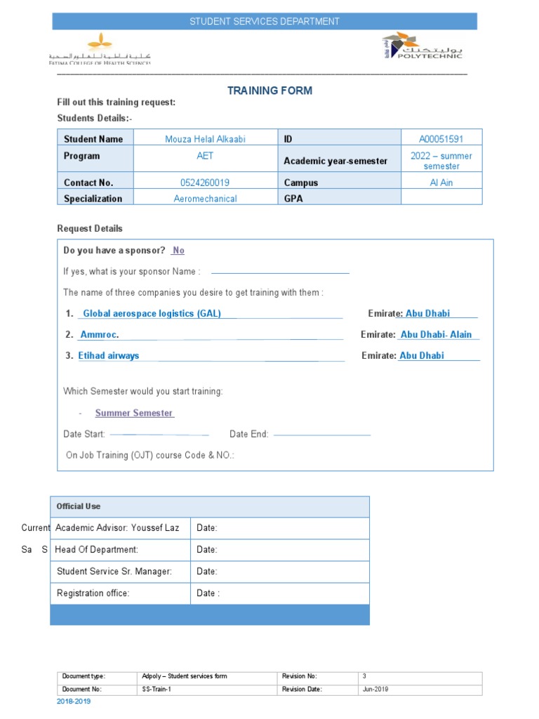 OJT Training Form | PDF
