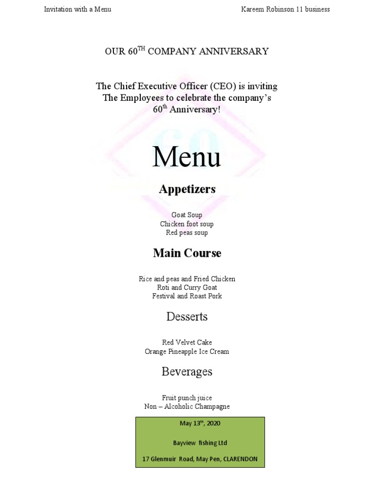 EDPM Portfolio Invitation and Menu by Kareem Robinson 11 Buiness | PDF