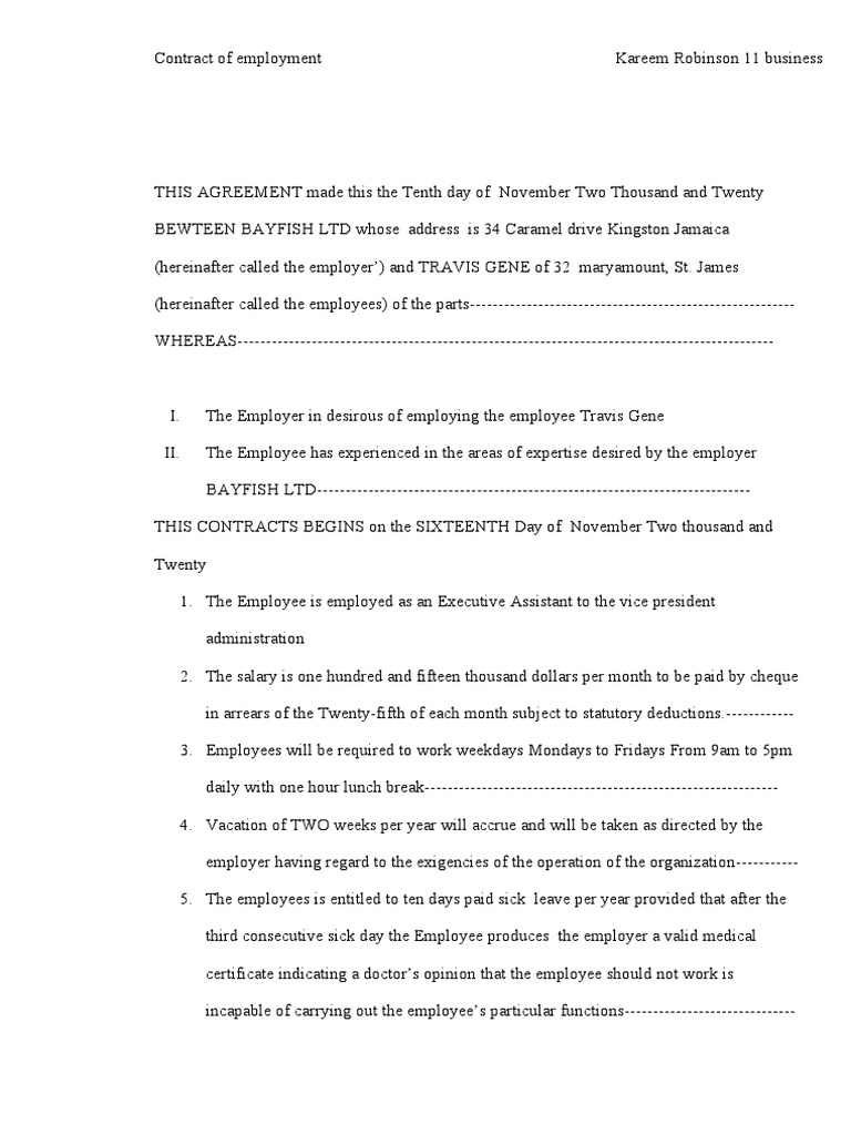 Employment Contract for Executive Assistant | PDF | Employment | Sick Leave
