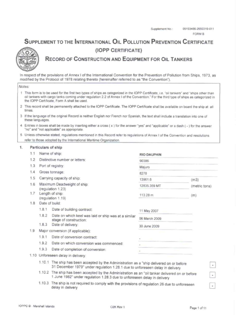 IOPP Supplement Tanker | PDF