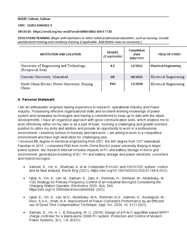 DGST KP CV Template for All Students and Postdocs-Salman(Final) | PDF | Distributed Generation ...