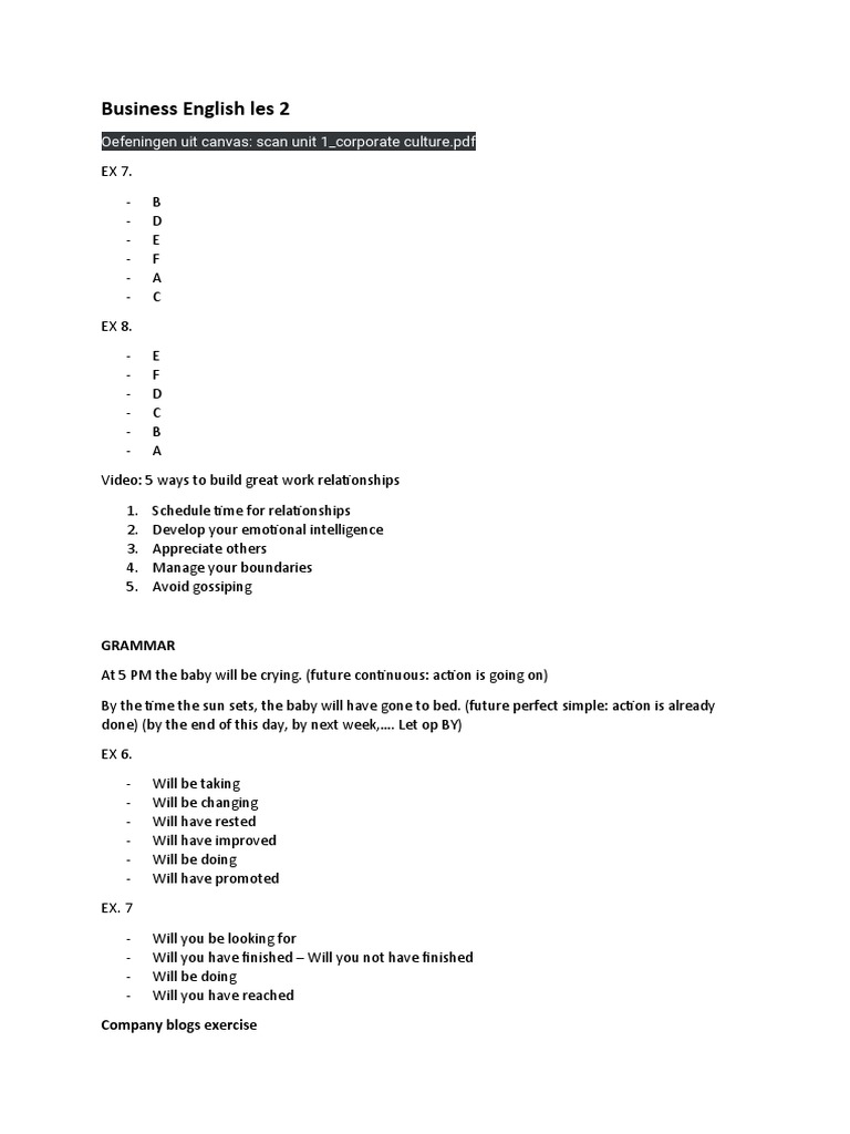 Business English Les 2 | PDF | Communication