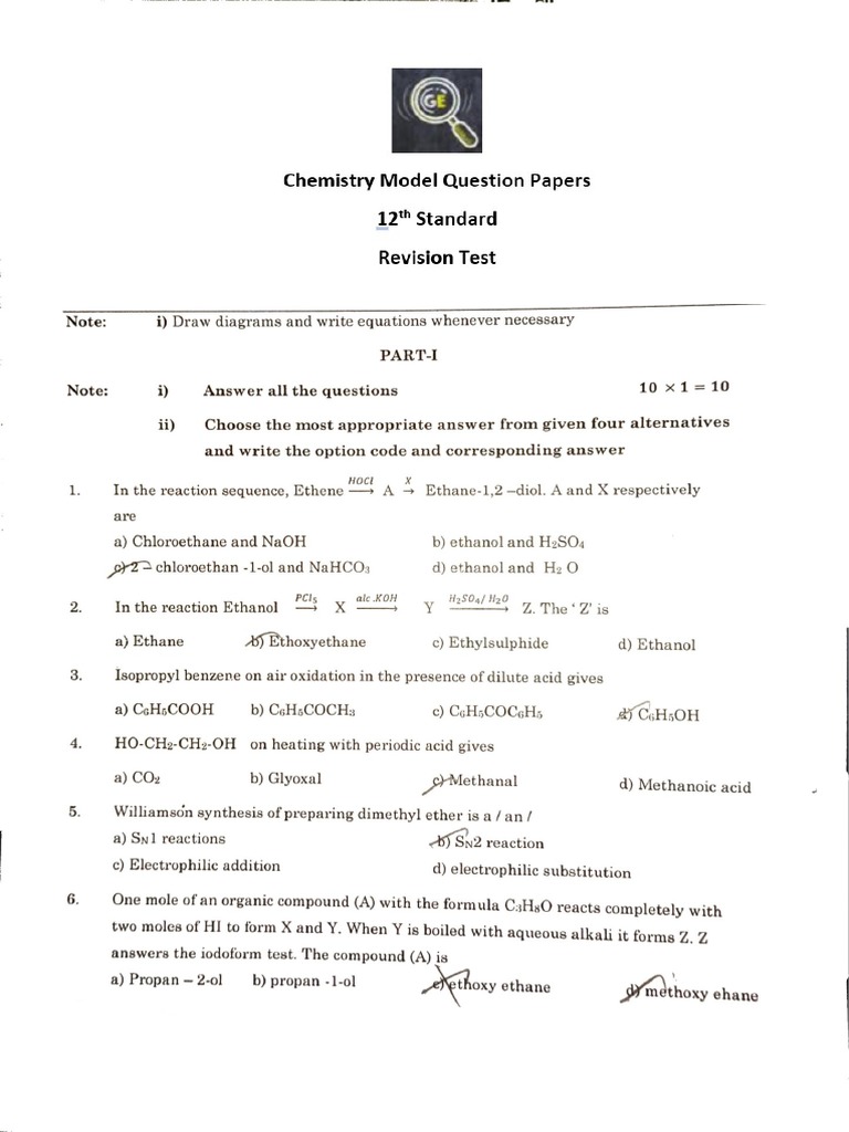 Chemistry Revision Test Model Question Paper 1 2022 Governmentexams ...