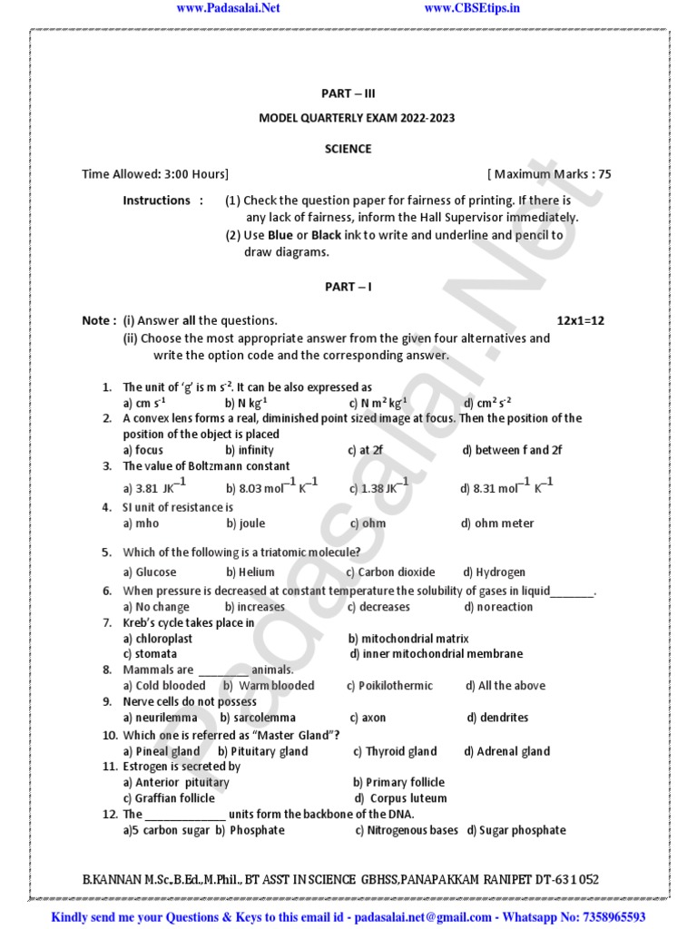Science Quarterly Exam 2022-2023 | PDF | Chemistry | Physical Sciences