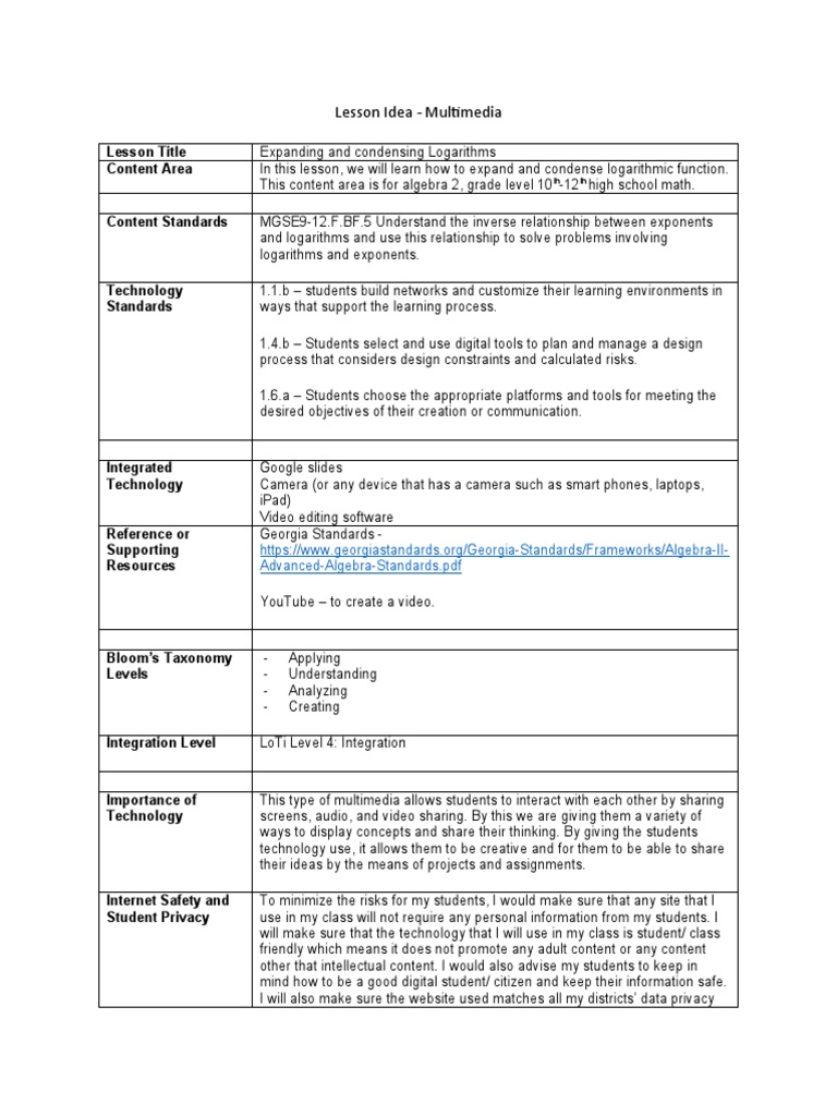Lesson Idea Multimedia | PDF | Multimedia | Logarithm