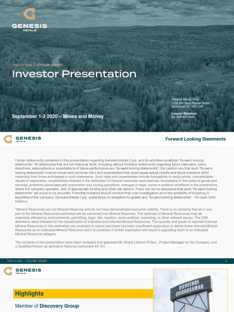 GENESIS METALS Corporate-Presentation | PDF | Mining | Risk