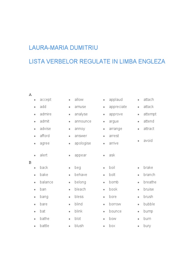 Lista Verbe Regulate | PDF