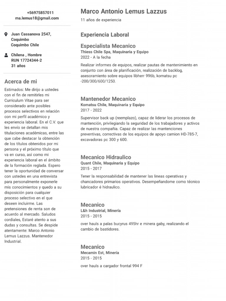 CV Marco Antonio Lemus Lazzus | PDF