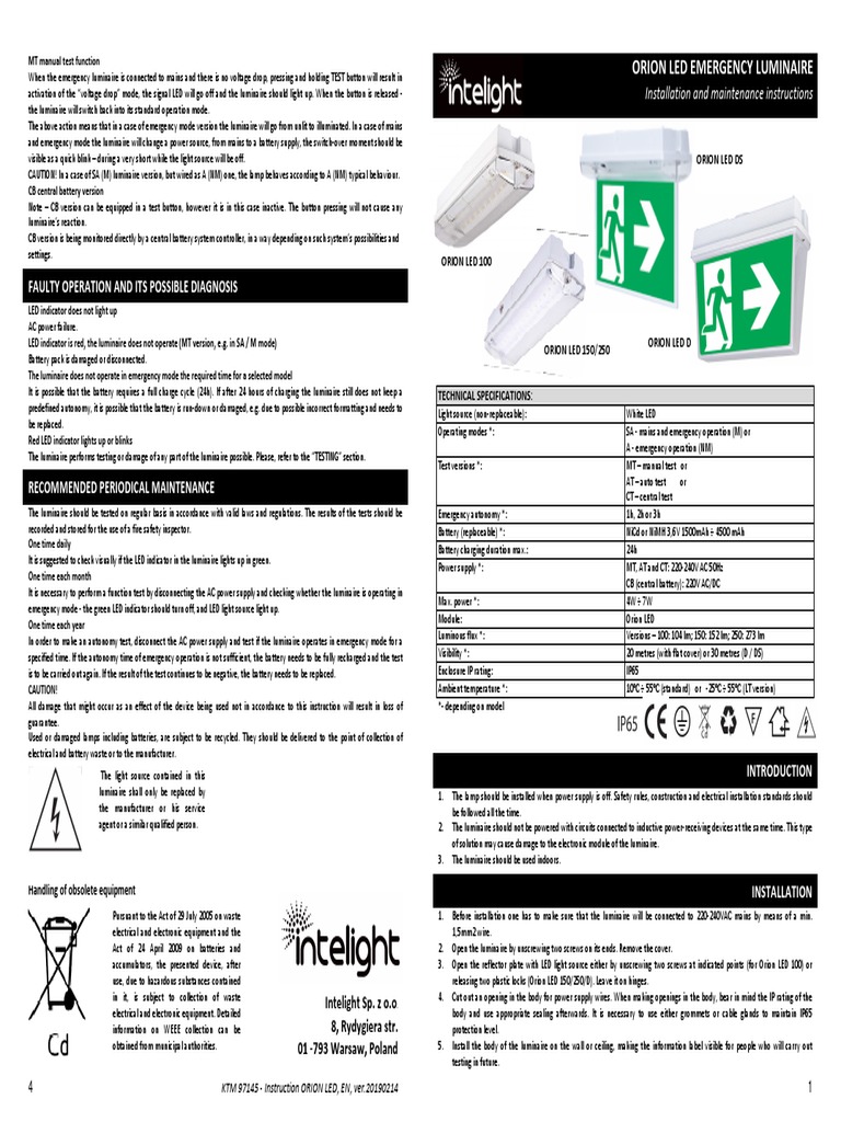 Instructiuni-Utilizare-Lampa-Exit-Intelight 41628 | PDF | Mains ...
